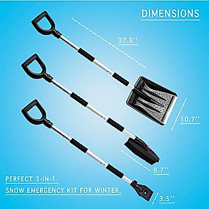 43" Retractable Snow Shovel, Aluminium Alloy Snow Sand Mud Removal Tool for Car Outdoor Camping and Garden, Detachable Three-Piece Construction