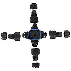 Waterproof IP68 External Junction Box, 4 Ways 4 Pin Cross Outdoor Connector, 16-20 AWG Gauge Wire/ Max 9mm Cable Distribution Terminal Box - 13A/250V