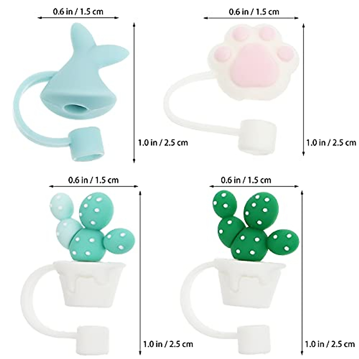 Healifty 4pcs Silicone Straw Tips Cover Reusable Drinking Straw Tips Lids Cute Straw Plugs for Straws