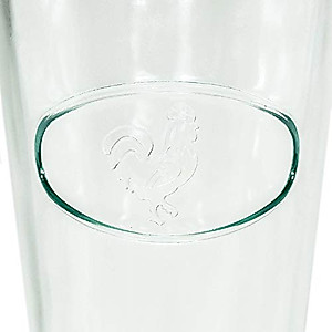 Amici Home Rooster Hiball Glass | 16 Oz | Italian Made, Recycled Glass with Green Tint | Drinking Glass with Embossed Design for Water, Juice, Cocktails (Set of 6)