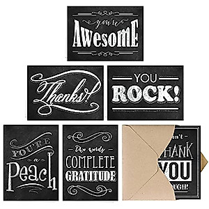 Retro Chalkboard Thank You Note Card Assortment Pack/Set Of 36 Greeting Cards With Brown Kraft Envelopes / 6 Vintage Blackboard Chalk Designs Blank Inside / 3 1/2" x 4 7/8" Teacher Appreciation Cards