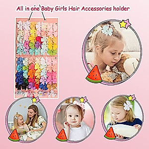 Moobibear Bow Holder Organizer for Baby Girls (With 20 hair clips), Large Capacity Hair Clip Holder, Girls Hair Accessories Storage Organizer with 16 Felts for Nursery Room