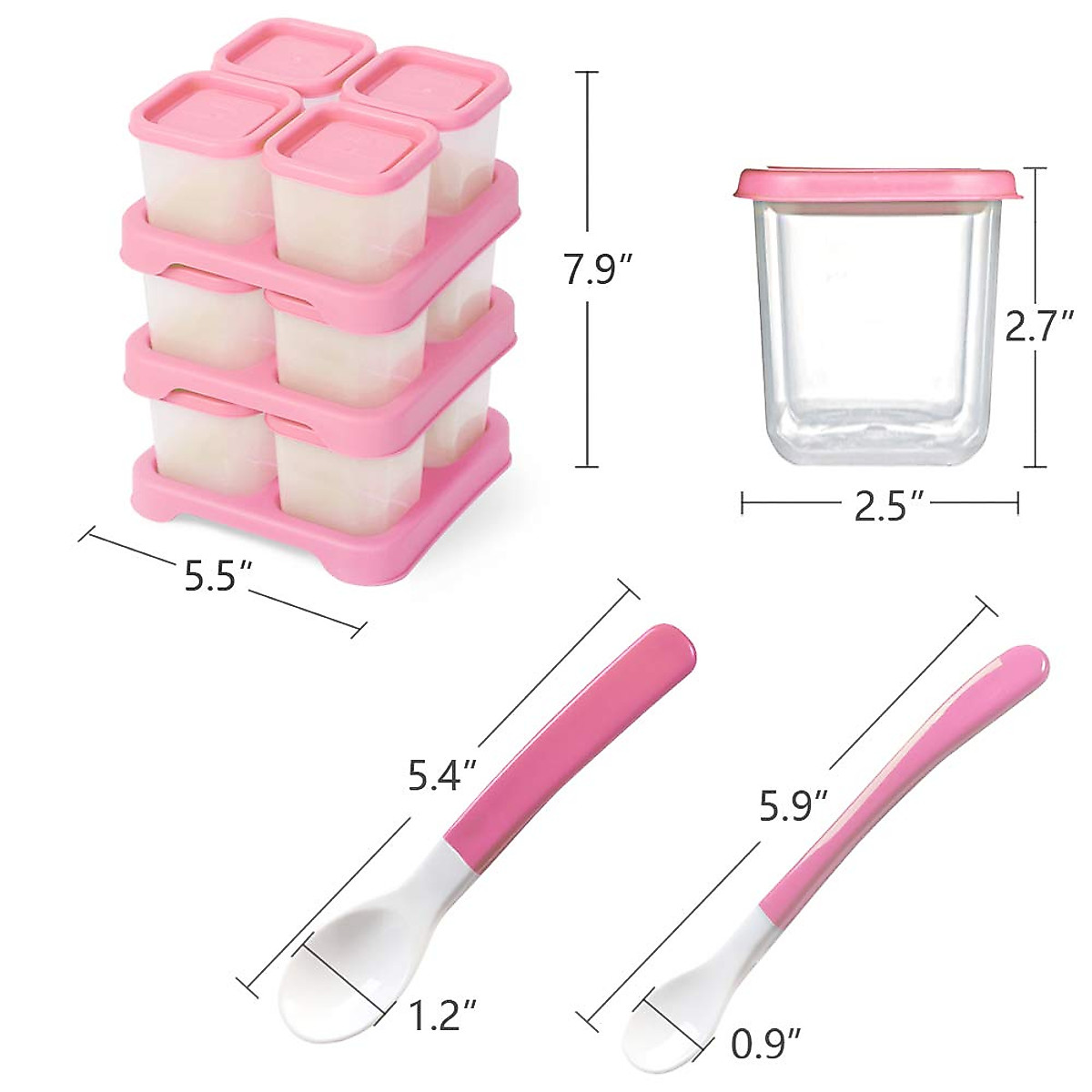 Matyz 12-Pack Plastic Food Storage Containers With Lids Airtight Freezer Safe (Pink, 4 OZ Each) - Baby Food Freezer Trays With Lids Baby Cubes Food Storage - Stackable Baby Food Storage Containers