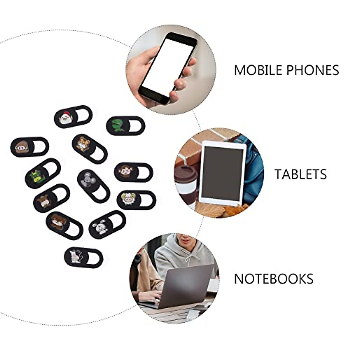 SOLUSTRE Laptop Camera Cover Slide PC Stickers 12pcs Cartoon Webcam Cover Webcam Cover Slider Webcam Slider Camera Cover for Laptop Tablet Phone Camera (Black) Computers Laptops Computer Camera