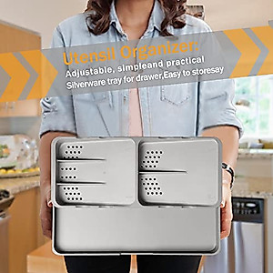KAKUNM Expandable Utensil Organizer | Plastic Flatware Drawer Organizer, Flatware Drawer Tray for Silverware, Cutlery Holder With 6 Compartments Compact Storage Organization for Spoons Forks Knives