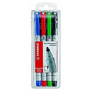 STABILO OHP Pen OHP Pen Soluble - Medium - Wallet of 4 - Assorted Colours