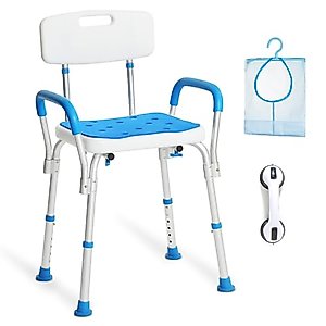 HSA/FSA Eligible Shower Chair with Arms and Back, Padded Shower Seat for Inside Shower with Grab Bar/Toiletry Bag, Tool-Free Shower Seat for Bathtub, Shower Bath Chair for Elderly/Disabled by SOUHEILO