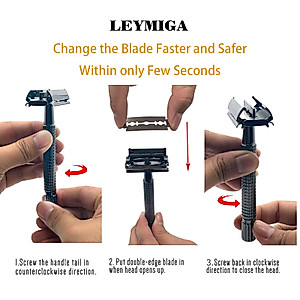 LEYMIGA Butterfly Double Edge Razor with 10 Premium Blades, Metal Classic Manual Single Blade Safety Razor for Men Women, Wet Shaving Shaver Fits Double Edge Blade, Safe Quick to Change Blade