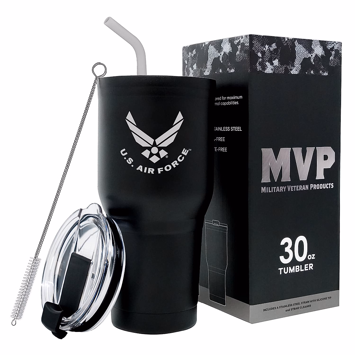 Military Gift Shop 30 oz Air Force Coffee Travel Mug | Double Wall Vacuum Insulated Coffee Tumbler | Stainless Steel Coffee Mug With Lid & Straw | Air Force 30oz Tumbler