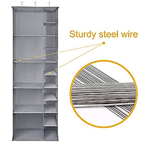 Libeder Shoe Organizer for Closet, 15 Shelf Hanging Closet Storage Shelves - 10 Shoe Rack Organizer and 5 Compartment for Clothes with 6 Side Mesh Pockets for Scarves Socks,Gloves Grey