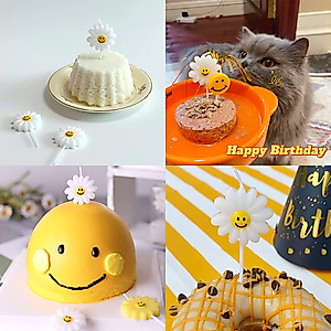 Daisy Birthday Candles, Daisy Candles with Smile Faces, Cake Decorations Cake Toppers - 5 Pcs