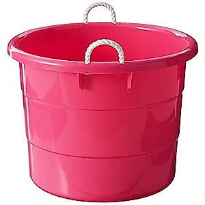 Homz 0402PKDC Stackable Plastic 18 Gallon Utility Storage Container Bucket Tubs with Rope Handles, Pink, Set of 2 Buckets