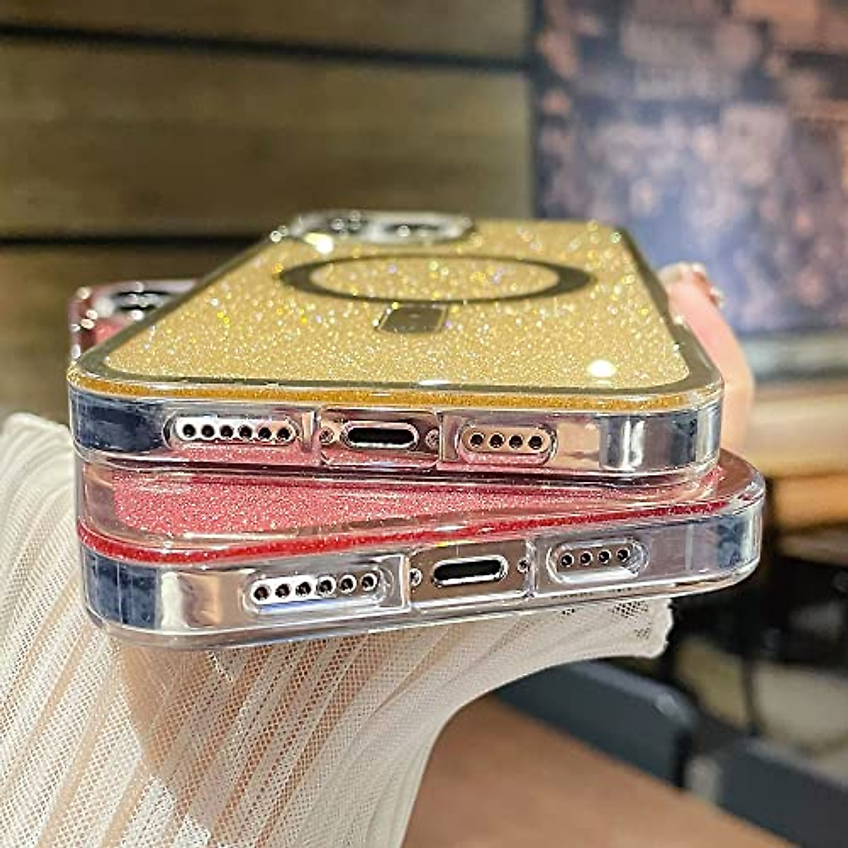 SKYLMW Cute Glitter Case for iPhone 11 6.1" Protective Luxury Magnetic iPhone 11 Case Compatible with Magsafe for Women Girls, [2Pcs Screen Protectors], Gold