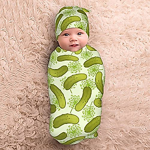 YIFTD Newborn Swaddle Blanket with Beanie Set Dill Pickles Soft Baby Sleep Sack Stretch Adjustable Baby Swaddle Wraps Receiving Blankets for Boys Girls