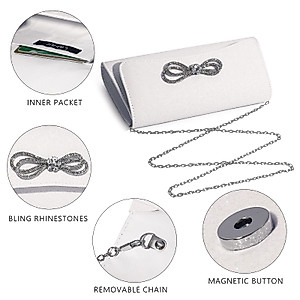 Labair Womens Evening Bag Sparkly Bow Clutch Purse Wedding Prom Formal Purse Party Cocktail Handbag.(white)