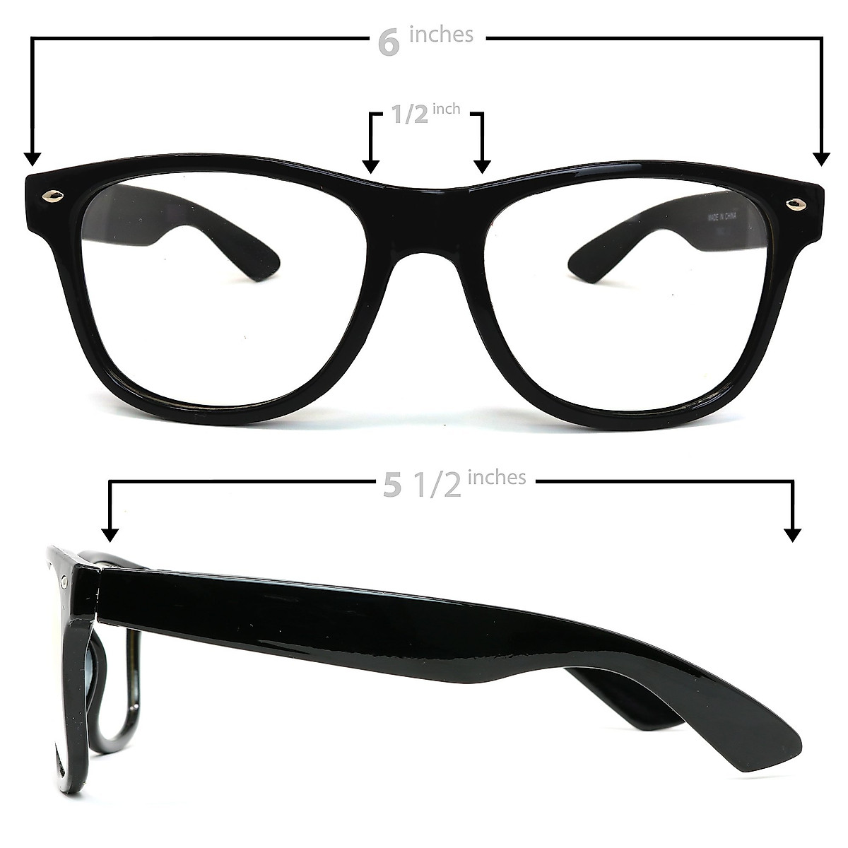 Skeleteen Retro Nerd Costume Glasses - Oversized Black Hipster Eyeglasses With Clear Lenses - 1 Pair
