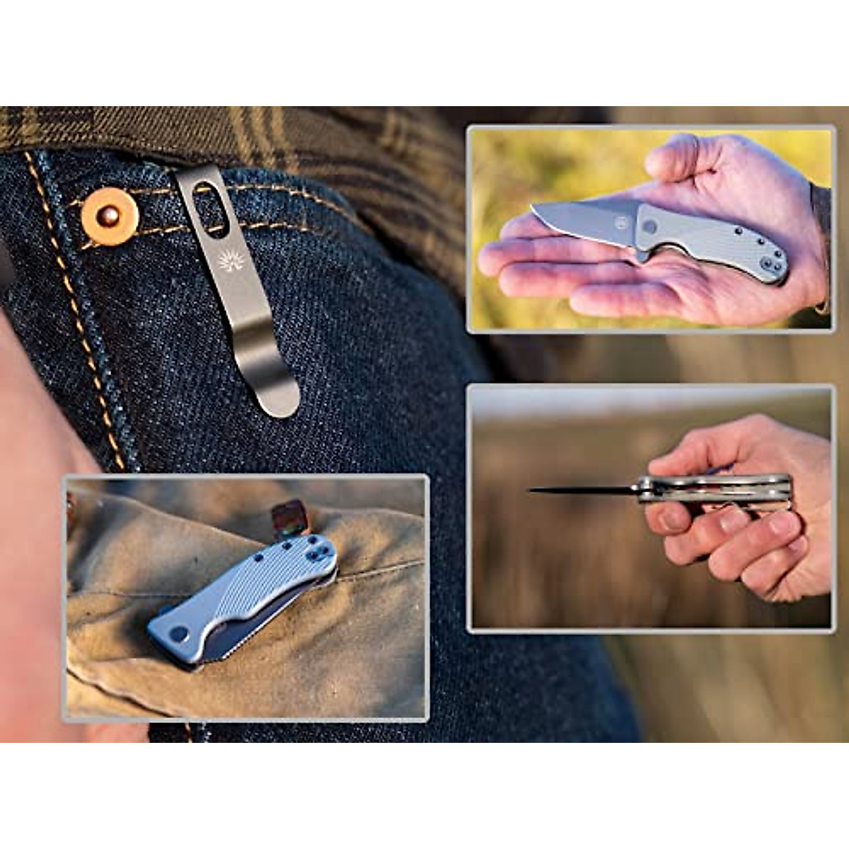 Off-Grid Knives - Baby Rhino - Legal Carry Heavy Duty Compact Folding Knife w. Sandvik 14C28N Blade Steel, Sky Gray G10 Scales, Deep Carry Left and Right Hand, Built Like A Tank