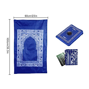 Abiyou 1 Piece Prayer Mat, Musilm Prayer Mat, Polyester Prayer Rug, Portable Travel Prayer Mat, Travel Prayer Rug with Compass, for Muslim Prayer, Ramadan(Blue, 60CMx100CM)