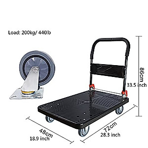 Generic Hand Truck Silent Platform Truck Moving Push Cart with Foldable Handle and Mute Swivel Wheels for Home Office 440lbs Weight Capacity Utility Cart (Color : Graywheel)