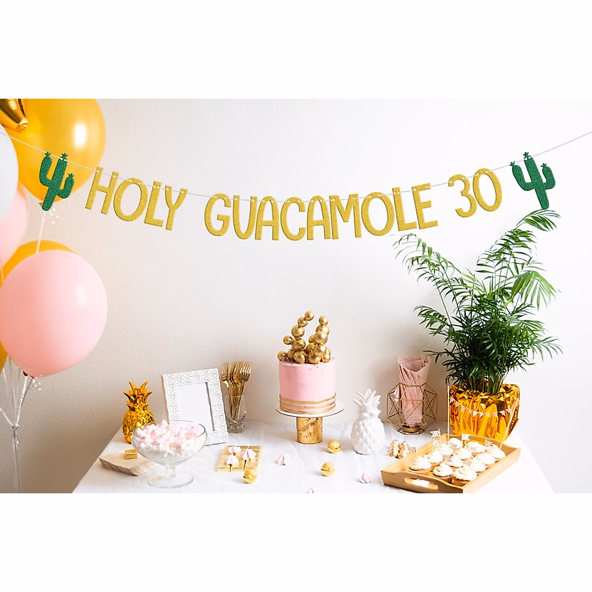 Holy Guacamole 30 Banner, Mexican Fiesta 30th Birthday Decorations, Taco Cactus Thirty Birthday Anniversary Cinco De Mayo Theme Party Supplies Gold Green