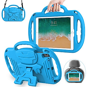 AVAWO Kids Case for 9.7" iPad 6th Generation Kids Case, iPad 5th Generation Case, iPad Air 2 Case - with Shoulder Strap, Shockproof Handle Stand Cover for iPad 9.7" 2017(5th Gen) 2018 (6th Gen)-Blue