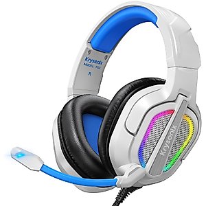 Krysenix Gaming Headset for PS4, PS5, PC, Mac, Xbox Series X, Noise Canceling Headphones with Microphone, PG2 Computer Headset with 3.5mm Jack & RGB Light White/Blue