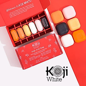 Koji White Kojic Acid & Hyaluronic Acid Skin Brightening Soap for Hydrating, Face Moisturizer, Skin Radiant, Cleansing Bar, Reduces the Appearance of Wrinkles with Vitamin E, Vegan, 2.82 Oz (2 Bars)