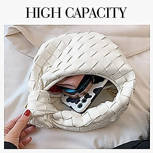 Women's Hobo Handbags Purse Soft PU Leather Women's Shoulder Handbags Woven Handbag Mini Knotted Woven Hobo Bag (White)