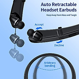 Neckband Bluetooth Headphones, Wireless Neckband Headset Retractable with Sweatproof Stereo Earbuds Call Vibrate Alert Earphones with Mic Compatible with iPhone, Android, iPad, Samsung (Silver Black)