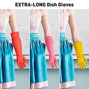 ThxToms Rubber Dishwashing Cleaning Gloves (2-Pair) - Fleece Lined, Reusable, Waterproof with Extra-Long Cuff & Anti-Slip Design for Household & Kitchen Use - Small