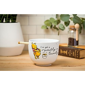 Silver Buffalo Disney Winnie the Pooh Rumbly in My Tumbly Ceramic Ramen Noodle Rice Bowl with Chopsticks, Microwave Safe, 20 Ounces