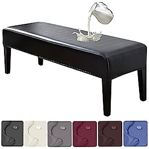HFCNMY Bench Covers for Dining Room,Waterproof PU Dining Bench Cover Removable Bench Covers Stretch Washable Bench Seat Covers for Dining Room Bench Slipcover Black