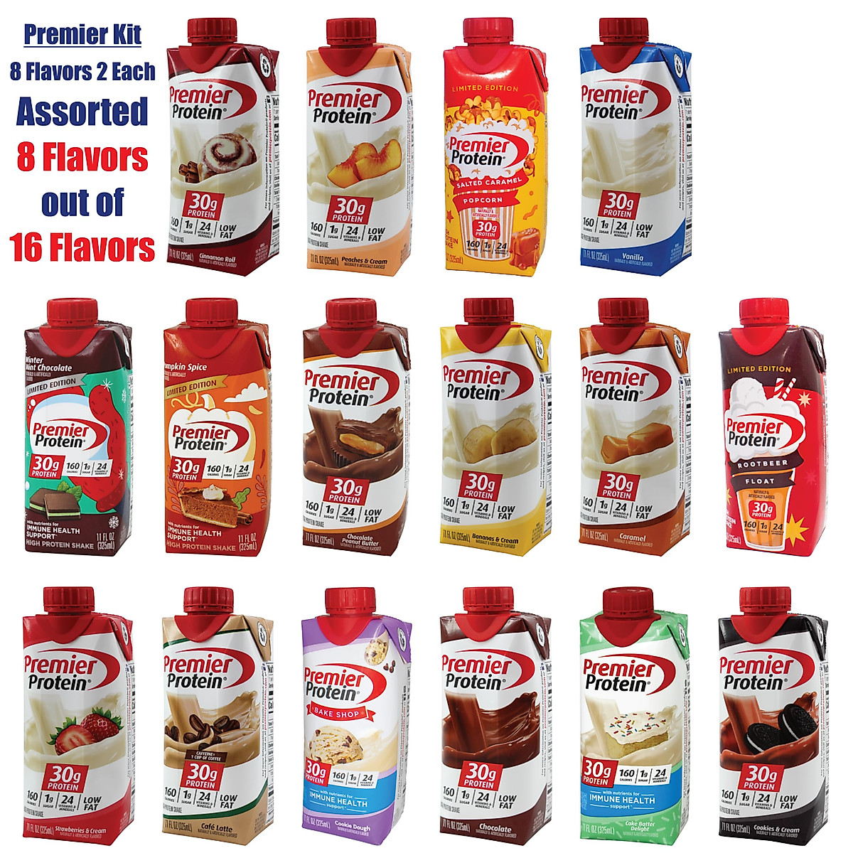 Niro Assortment | 16 Pack | Protein Shake Variety Pack | 8 Delicious Assorted Flavors | 160 Calories | 24 Vitamins & Minerals | Niro Beverage Sleeve Included