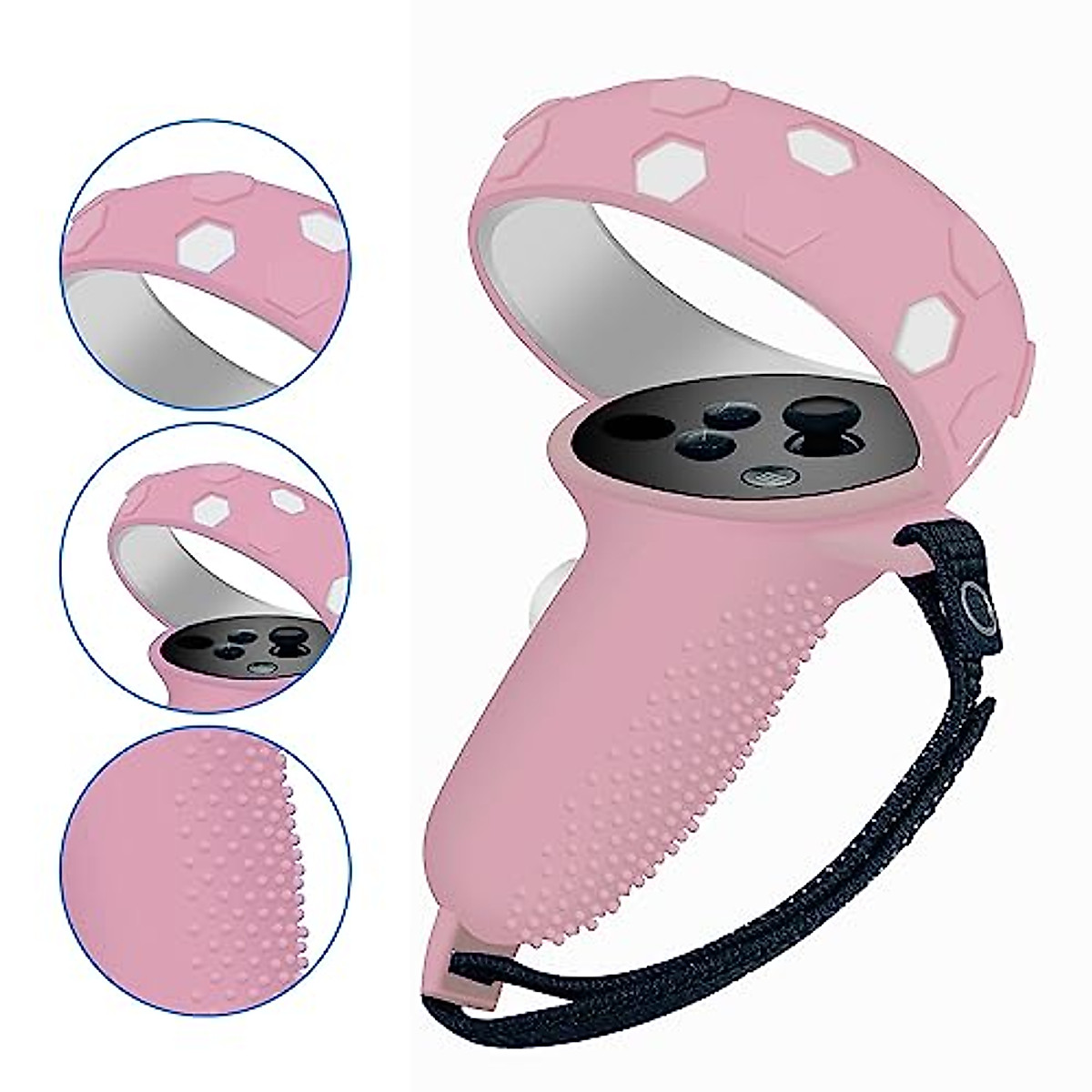 JYMEGOVR for Oculus Quest 2 Controller Silicone Cover, Protective Accessories for Meta VR Grips with 2 Silicone Button Covers, Multi Colors Soft Grips Skin (Pink for Grips)