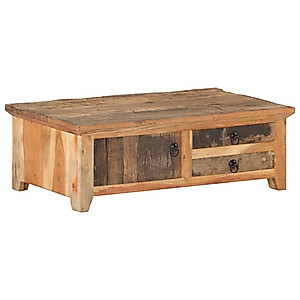 QJBSAVVA Coffee Table 35.4"x19.7"x12.2" Solid Reclaimed Wood,Entrance Table Tray Tables Center Table Low Table Suitable for Meeting Rooms, Reception Rooms, Offices