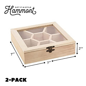 Hammont Wooden Sectional Boxes with Lid - (2 Pack) - (7''x7''x2'') - Present Boxes Best for Birthday, Wedding and Party Favours
