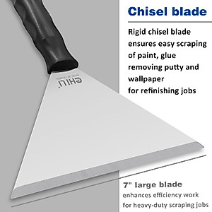CHILI TOOLS 7" Stainless Steel Chisel Pole Scraper, Overhead Paint Scraper for Wallpaper Ceiling Paint Removal, Made in Taiwan