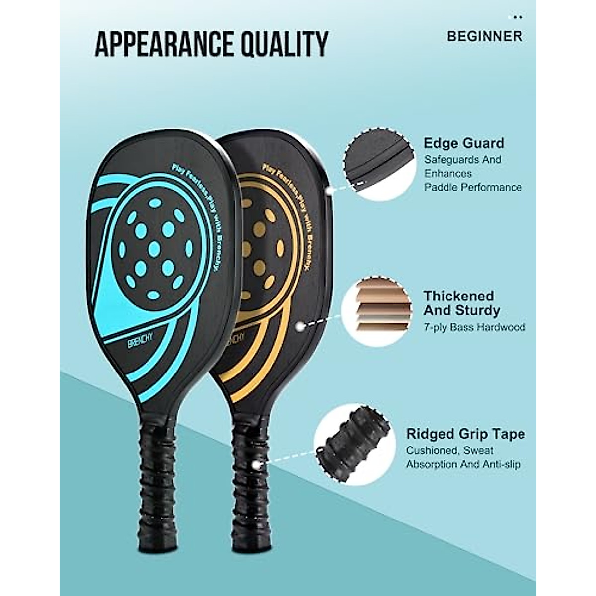 Brenchy Pickleball Set for Home Driveway - Includes 17ft Net, 4 Paddles, 4 Balls, 4 Cooling Towels, 1 Scoreboard, 1 Court Marker, 1 Tape Measure