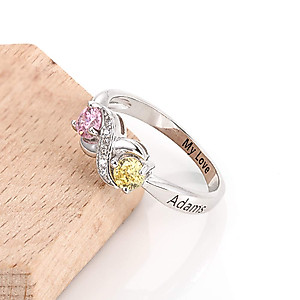 Personalized Infinity Mothers Ring with 2 Round Simulated Birthstones Engagement Promise Rings for Women (7)
