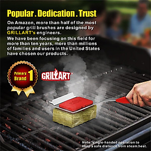 GRILLART Grill Brush Bristle Free. SteamWizards BBQ Replaceable Cleaning Head, Unique Seamless-Fit Scraper Tool for Cast Iron/Stainless-Steel Grates, Safe Barbecue Grill Cleaner-Red