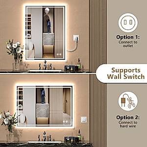 PRIMEPLUS 24x40 inch LED Lighted Bathroom Mirror with Anti-Fog, Wall Mounted Vanity Mirror with Smart Touch Button, Memory Function, Adjustable Warm White/Natural/Daylight Lights(Horizontal/Vertical)