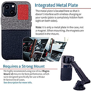 Dockem Wallet Case for iPhone 13 Mini with Built-in Metal Plate for Magnetic Mounting & 1 Lay-Flat Credit Card Holder Pockets Luxe M1, Canvas Style Synthetic Leather (5.4" iPhone 13 Mini, Black/Grey)