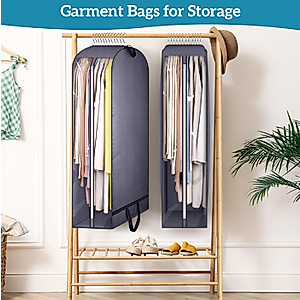 KIMBORA 10" Gusseted Clear Garment Bags for Hanging Clothes Storage, 43" Suit Bags for Closet Storage with Handles, Garment Covers for Coats, Jackets, Sweaters (2 Packs, Grey)