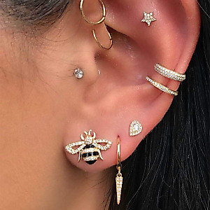 LAZLUVU Bee Earrings for Women 14K Gold Studs Earrings Cubic Zirconia Earrings Cute Bumble Bee Earrings Honey Bee gifts for Teen Girls