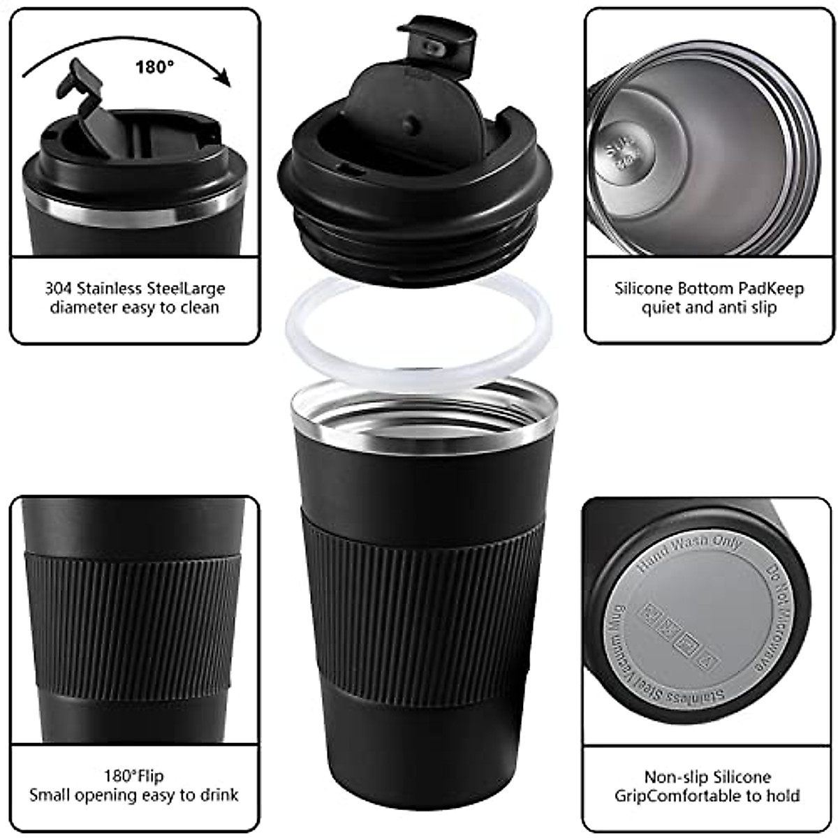 Coffee Travel Mug Spill Proof Leak Proof 14oz,Insulated Coffee Mug with Lid,Best Coffee to Go Cups Reusable,Small Coffee Thermos No Handle for Men and Women for Hot & Cold Drinks