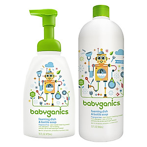 Babyganics 16 Ounce Dish Dazzler Foaming Dish and Bottle Soap with Refill Kit (Original Version)