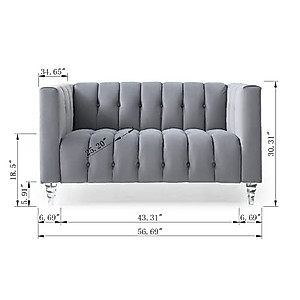 RORA&YANEAR Button Pull Sofa/Tufted Fabric Sofa/Transparent Acrylic Base Sofa(Grey)