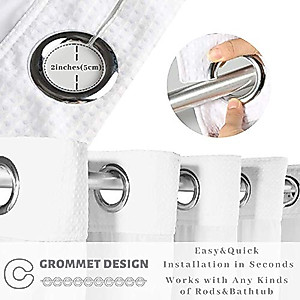 Ecoehoe Hotel Grade Waffle Weave Fabric Hook Free Shower Curtain with Magnets Snap-in Liner - Heavy Duty Bath Curtain with See Through Top Machine Washable 71" W * 79“ L White