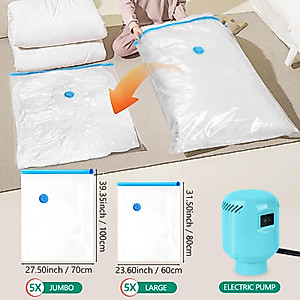 Morecoo Vacuum Storage Bags with Electric Pump & New Air Valve, 10 Pack Space Saver Bags (5 Jumbo/5 Large) for Clothes, Comforters, Blankets - Press & Pump Compression Bags for Travel Essentials