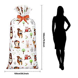 Teling 2 Pcs 70"x 40" Woodland Animals Large Jumbo Gift Bag for Giant Gifts, Oversize Plastic Present Bag for Huge Gifts Wrapping Bags with Gift Ribbons for Woodland Birthday Baby Shower Party